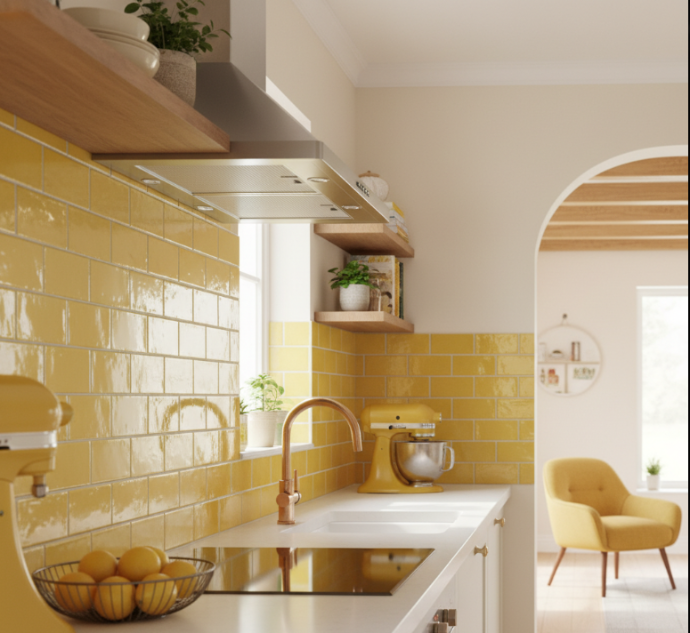Yellow Subway Tile Kitchen | Try Our $1 Tile Sample Now