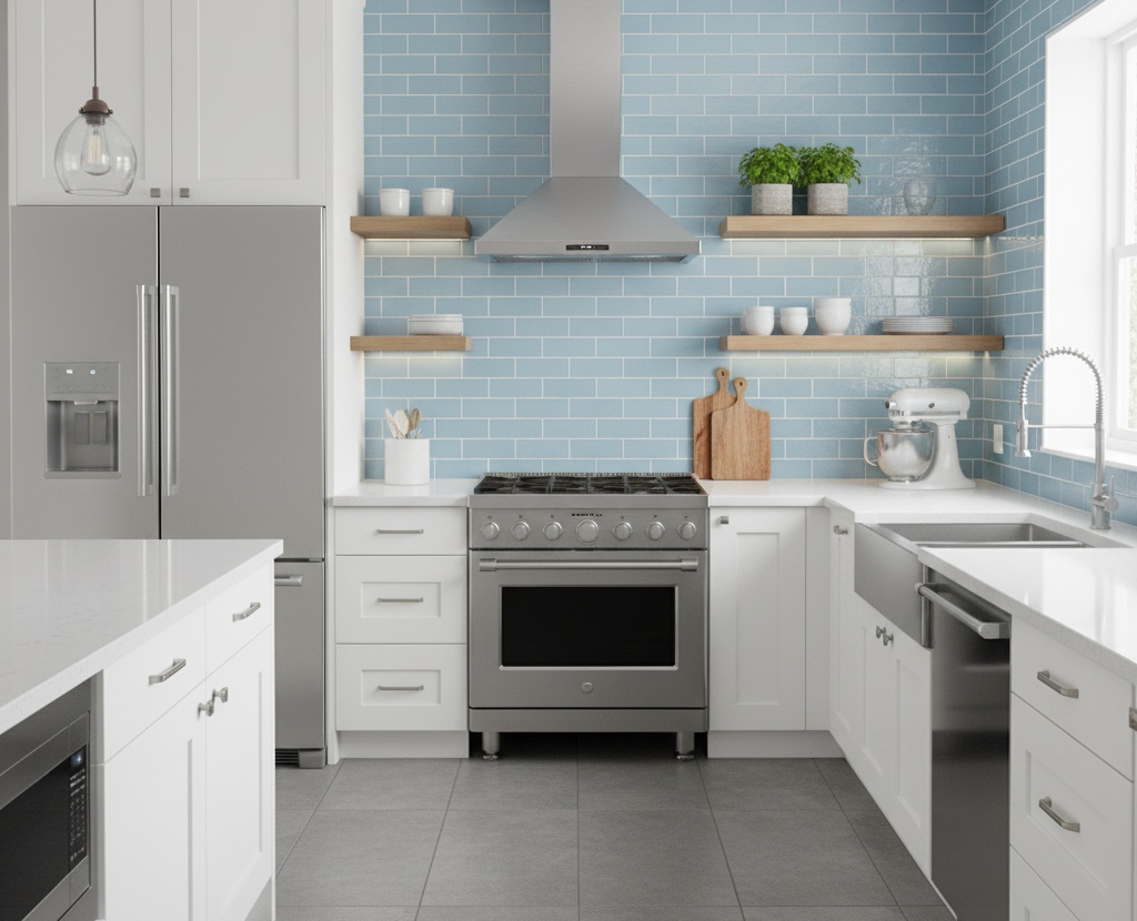 Light Blue Subway Tile Kitchen | Try Our $1 Sample