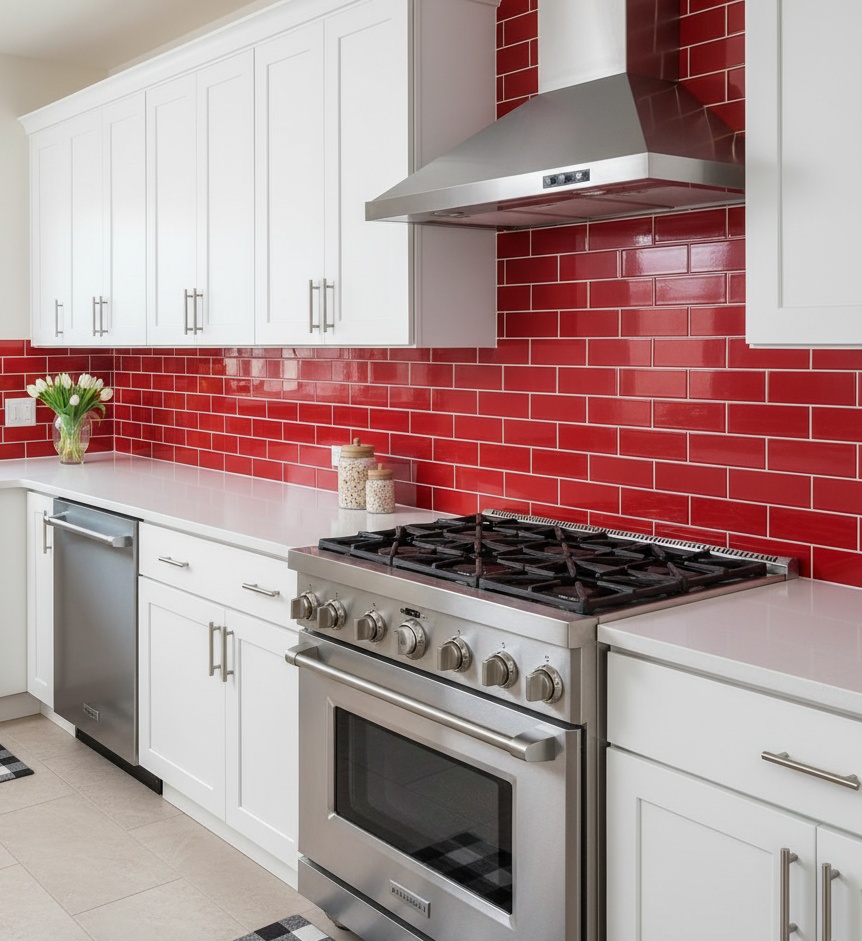 Shop Red Subway Tile Kitchen | Try Our $1 Tile Sample