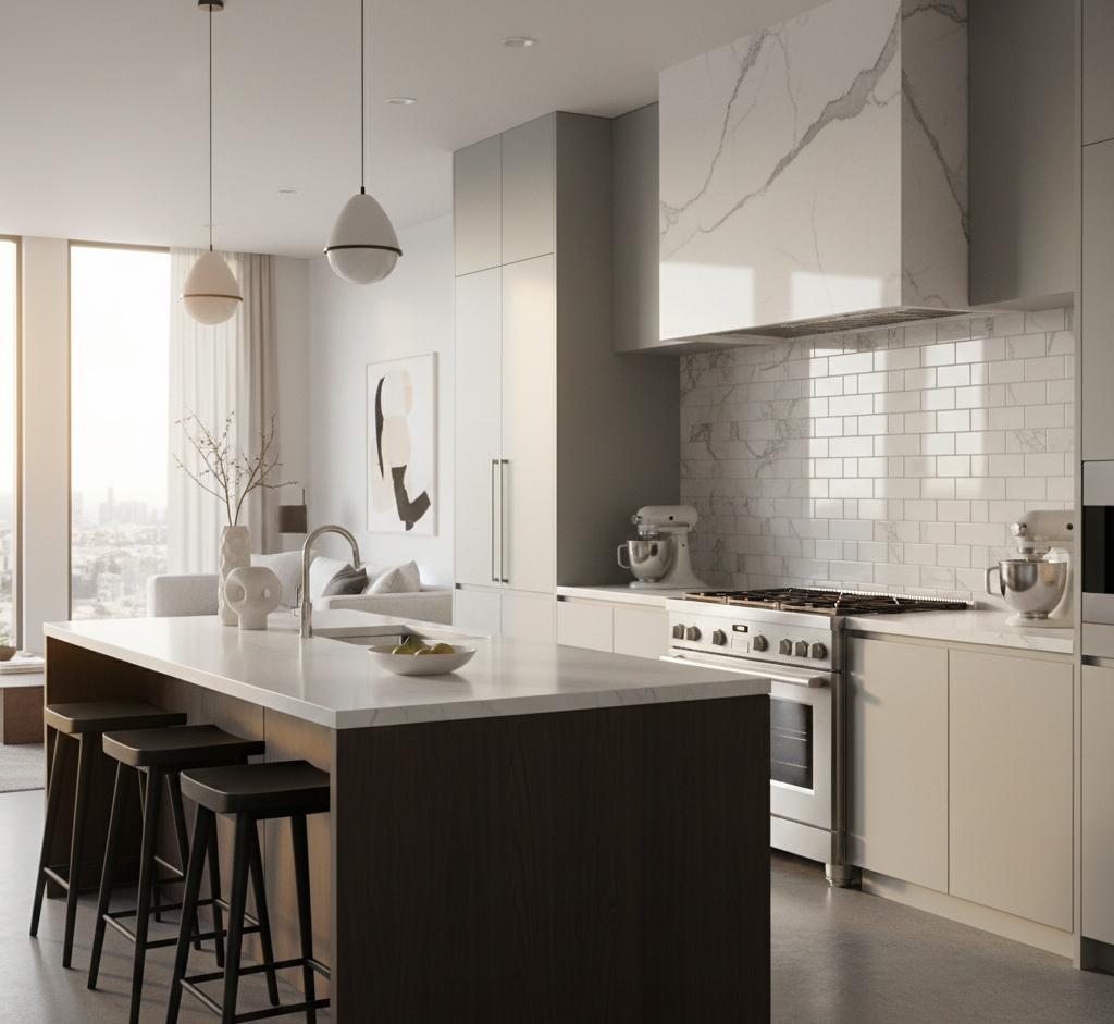 Marble Look Subway Tiles For Modern Kitchens | Get $1 Sample