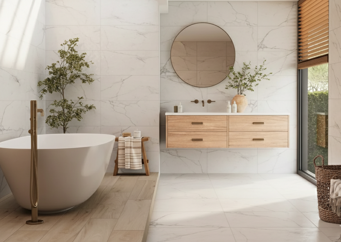 Marble Look Subway Tiles For Wet Rooms | Get A $1 Sample Now
