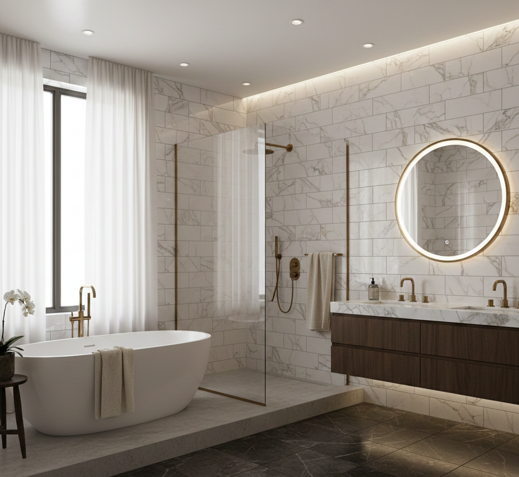 Quartz Look Subway Tiles For Bathroom | Try Our $1 Sample