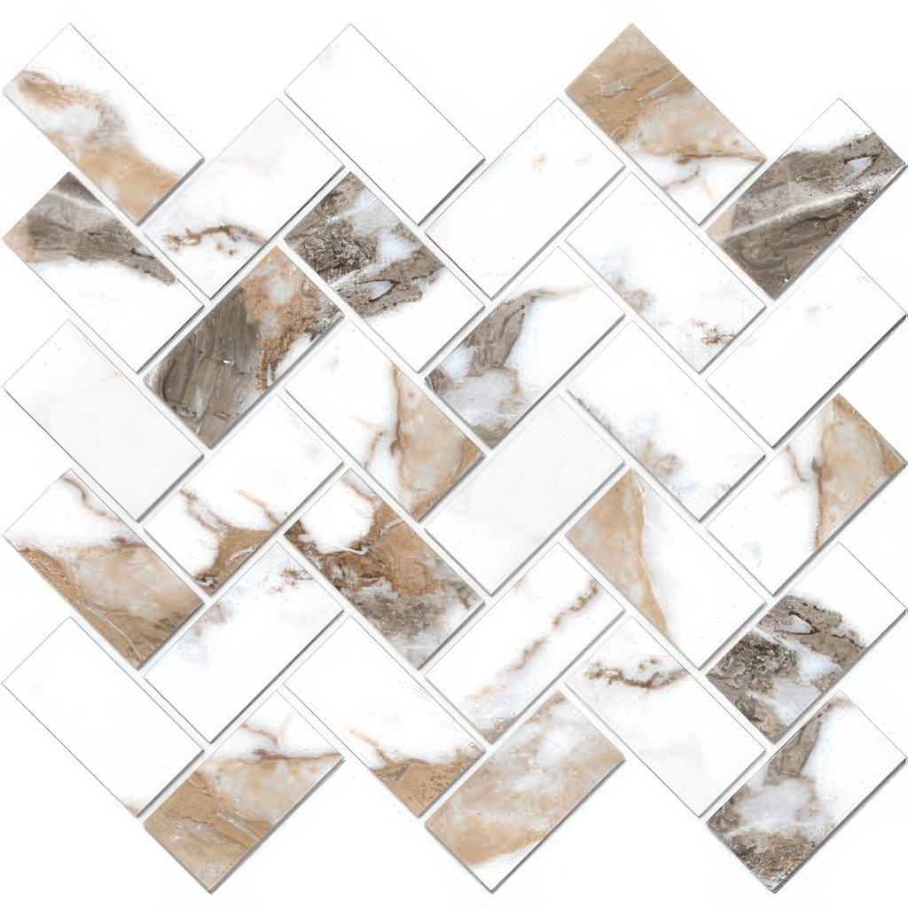 Epic 1.5x3 Herringbone Satin or Polished Marble Look Porcelain Mosaic ...